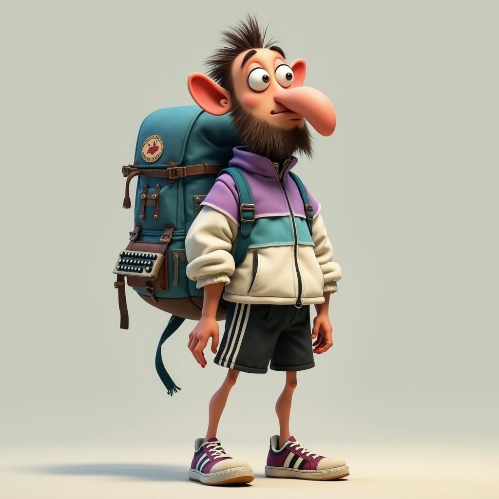 Prompt: A stylized character illustration of a gaunt, cartoon man with ...