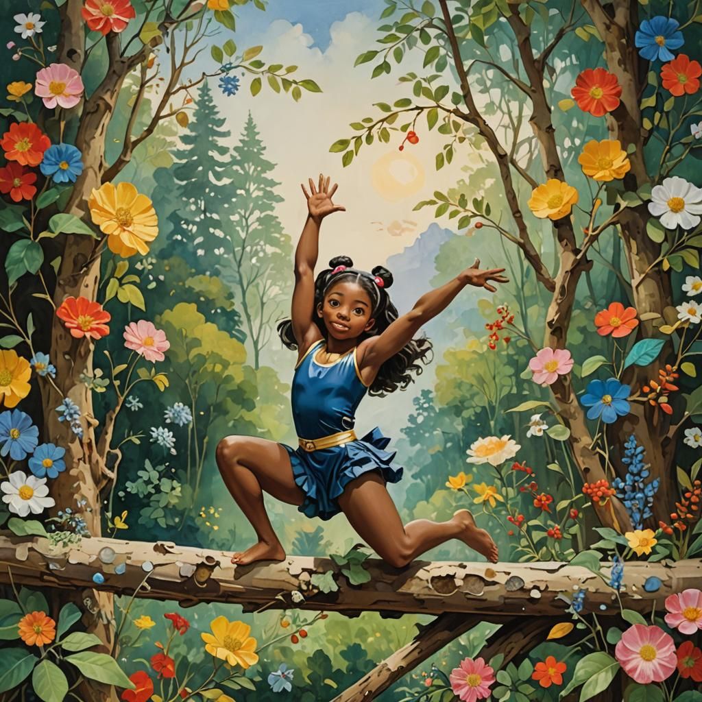 Simone Biles Balance-Beam-ing, Gouache Patisserie Assemblage: NEWSPAPER ...