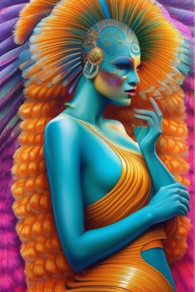 Incredible Detailed Full Body Portrait Of An Exotic Beautiful Peacock