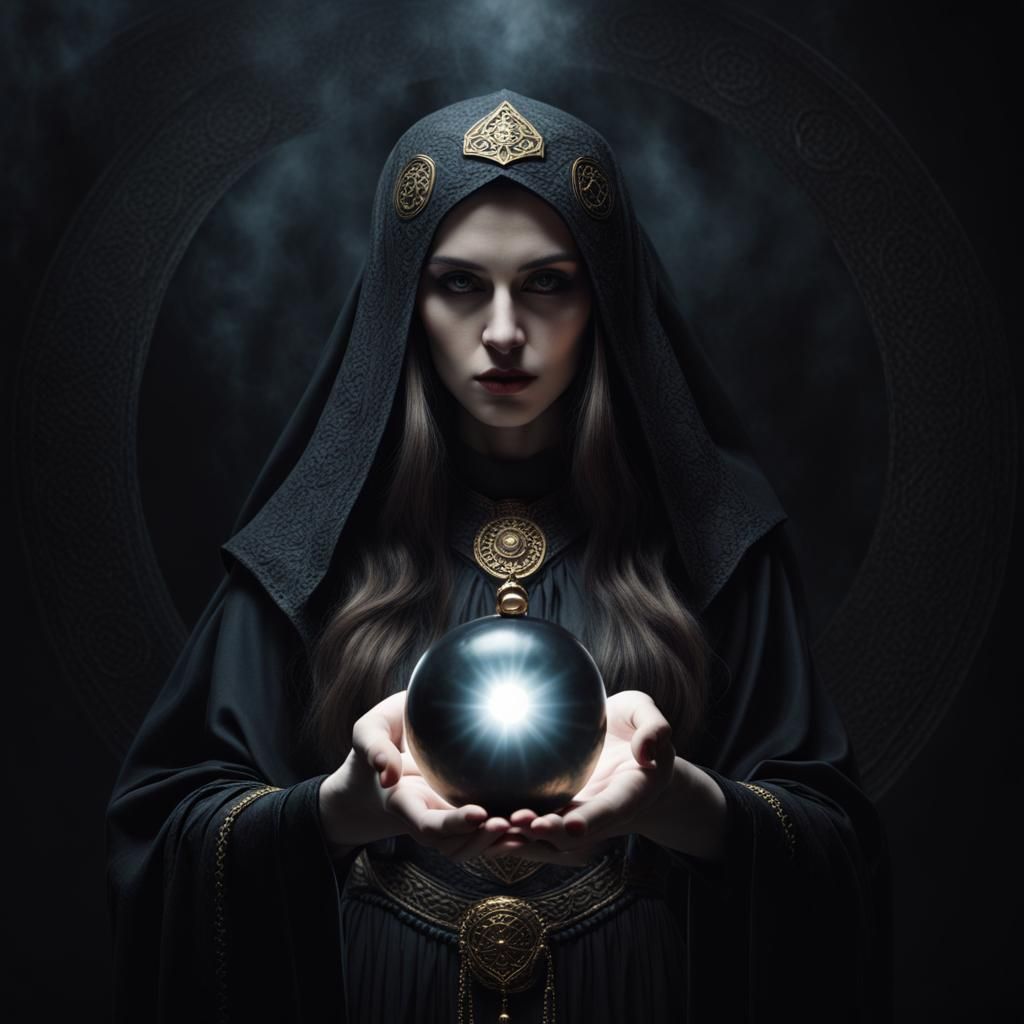 Occult priestess holding a dark orb light - AI Generated Artwork ...