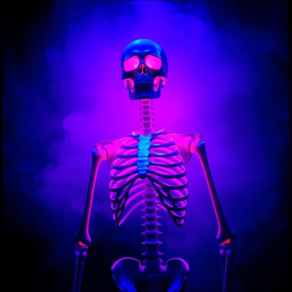 Neon bright coloured skeleton - Ethereal Gothic Skeleton in...