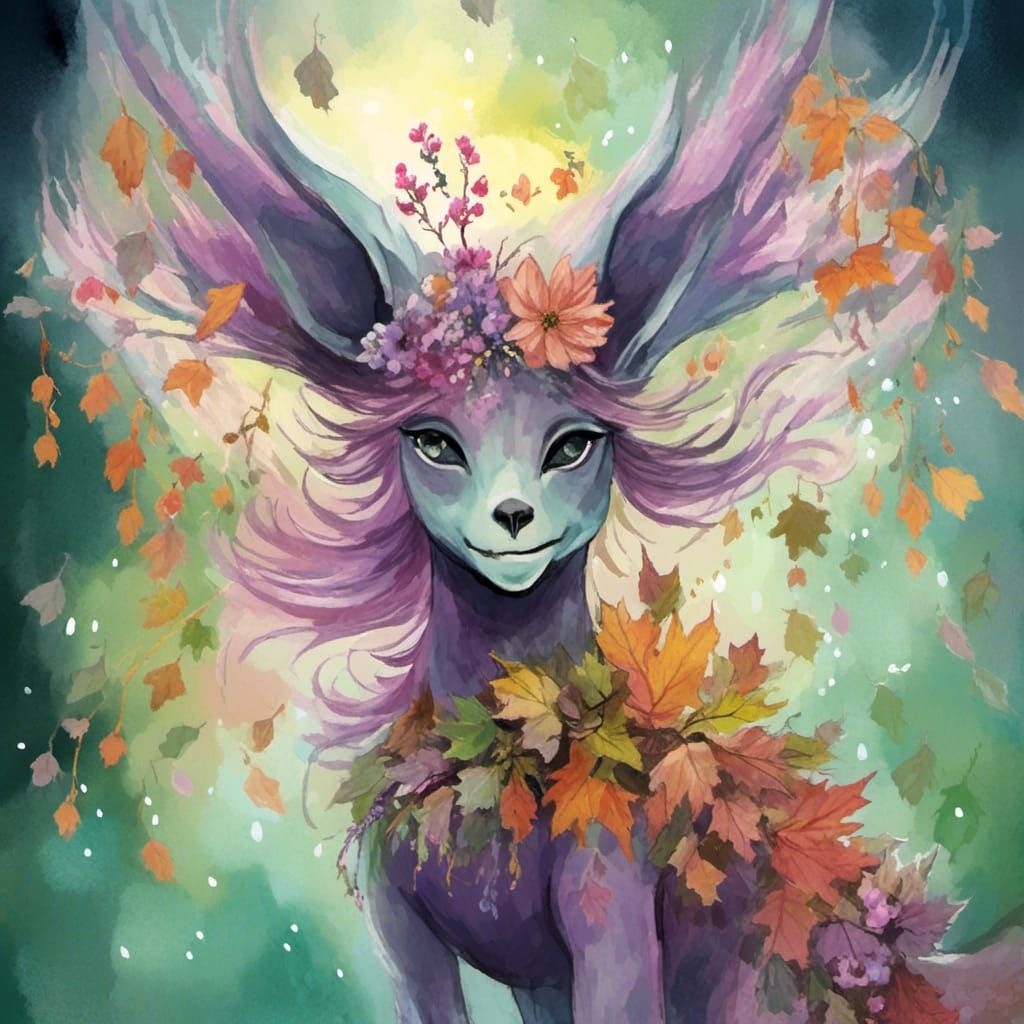 A mystical creature, its body a fusion of the elements of nature, from ...