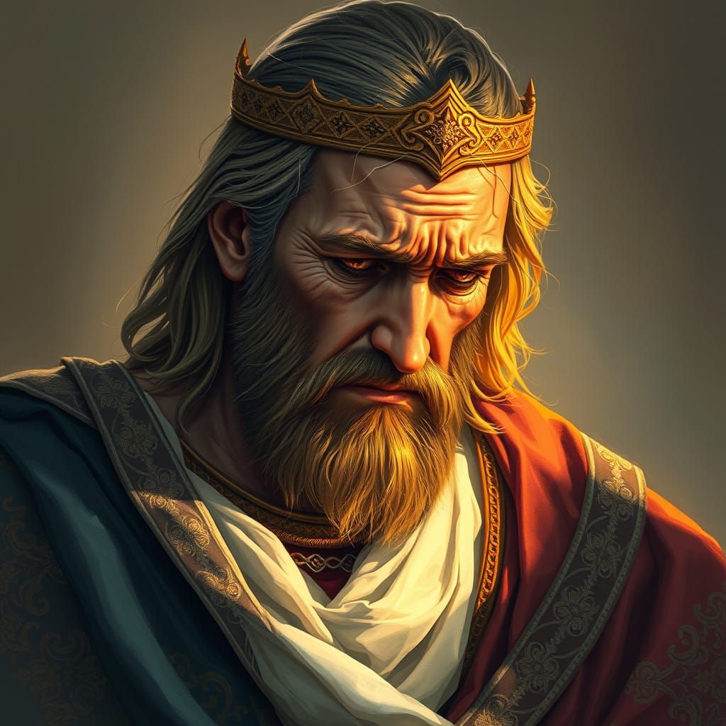 Grief-Stricken King David in Regal Despair - AI Art
