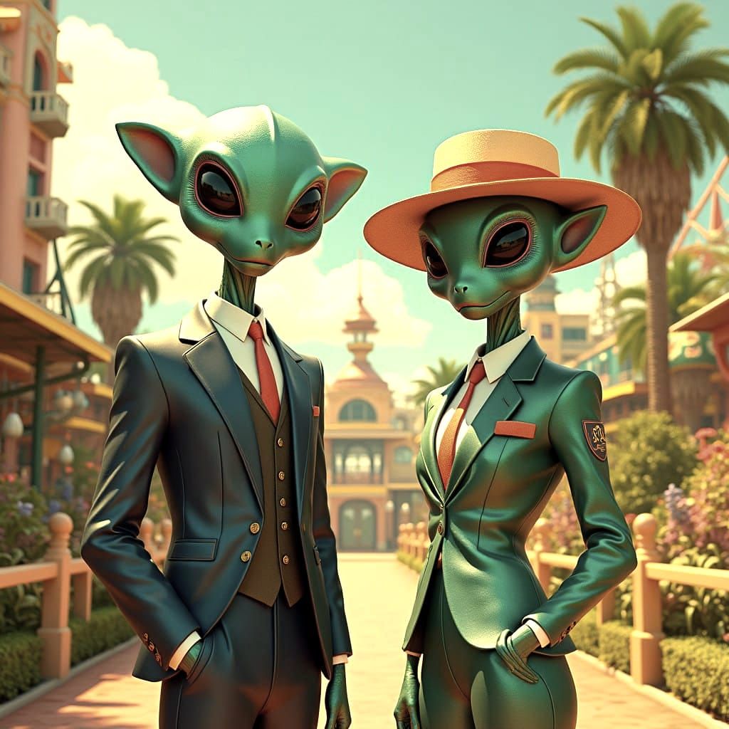 Secret Agent - Alien Duo in Retro Playground
