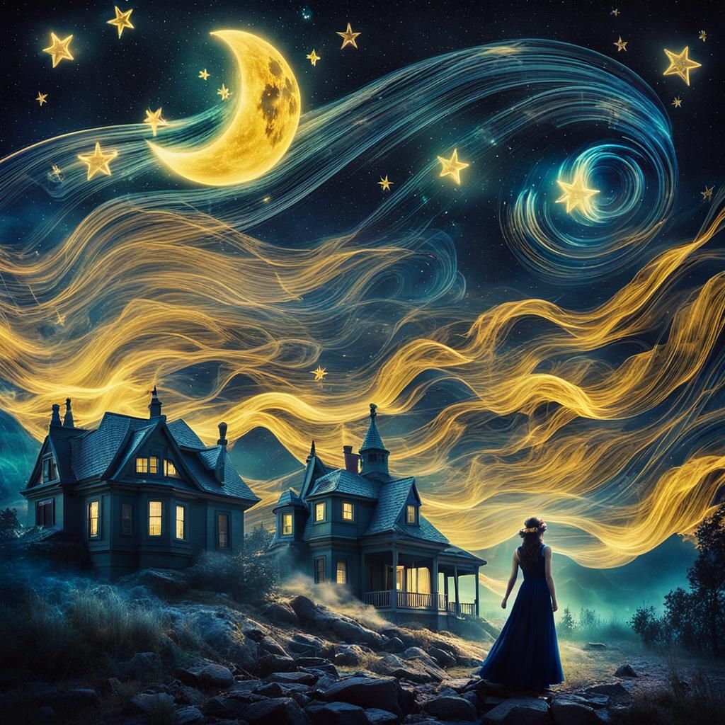 magical Ghosts Starry Night made thick smoke highly complex, - AI ...