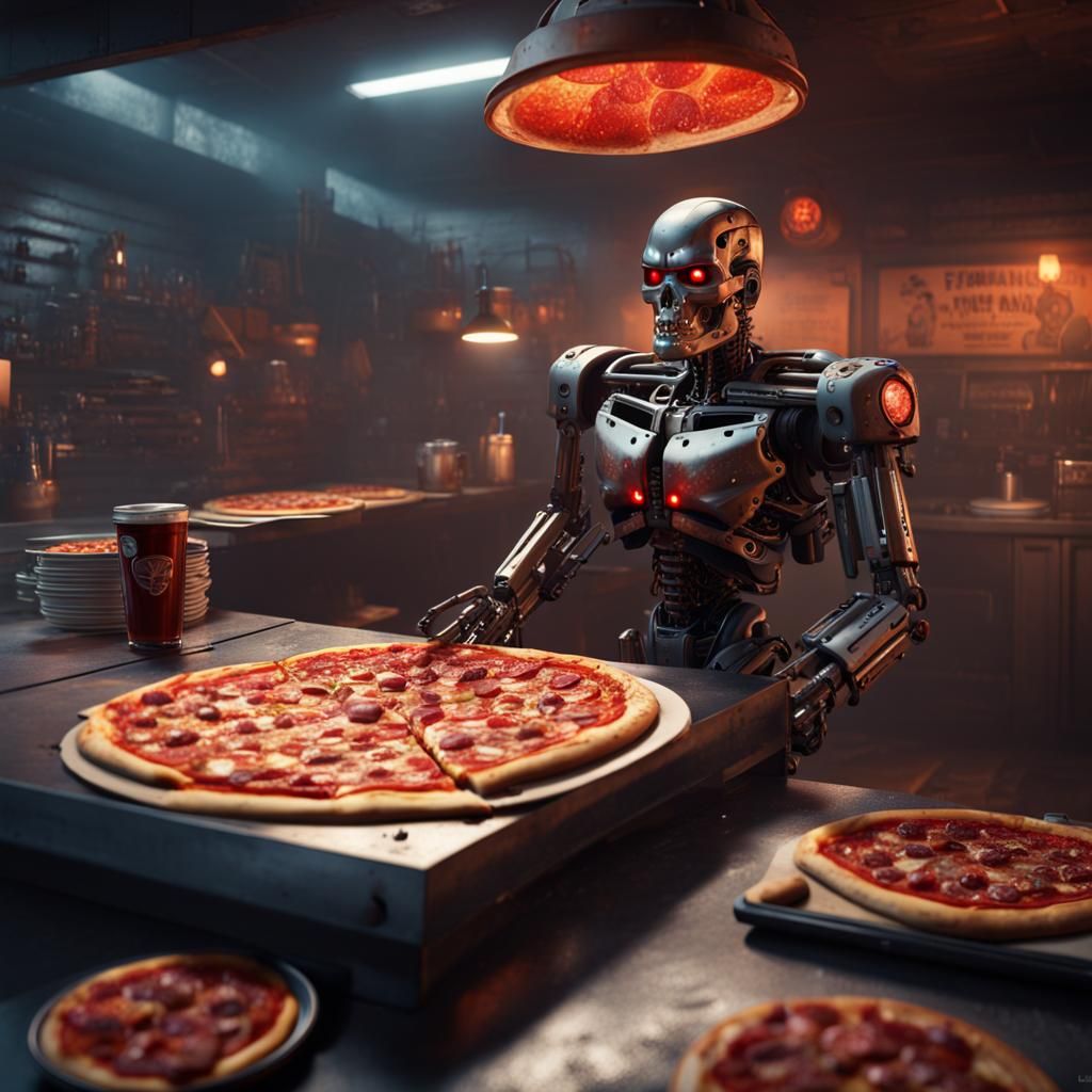 Terminator's Pizza: Pepperoni and Bullets, Detaile... - AI Art