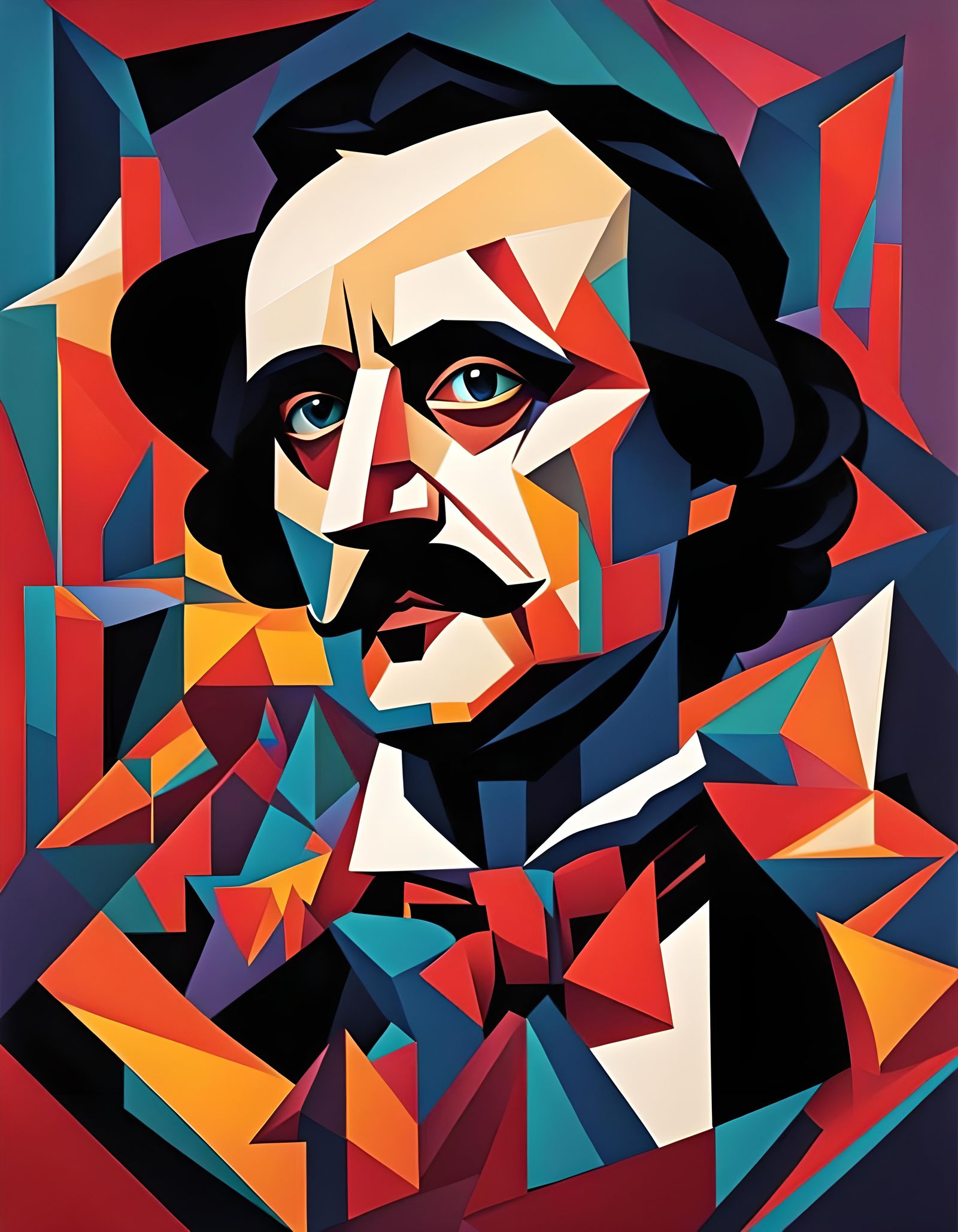 Edgar Allan Poe cubist painting, Neo-Cubism, layered overlapping ...