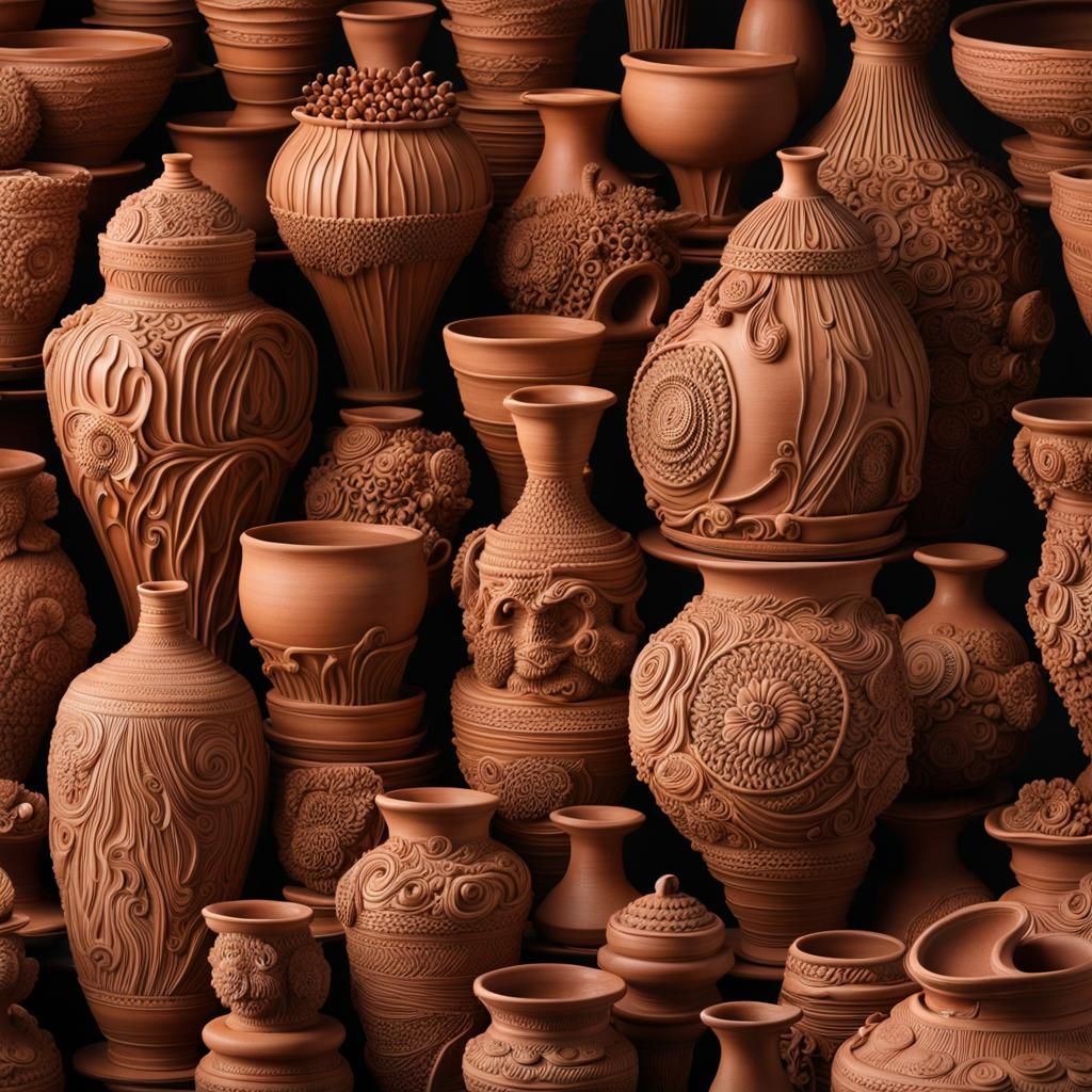 Insanely detailed, complex, weird eccentric Clay Pottery - AI Generated ...