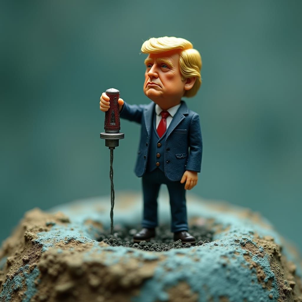 Drill baby Drill - Miniature Trump Drills into the Earth's C...