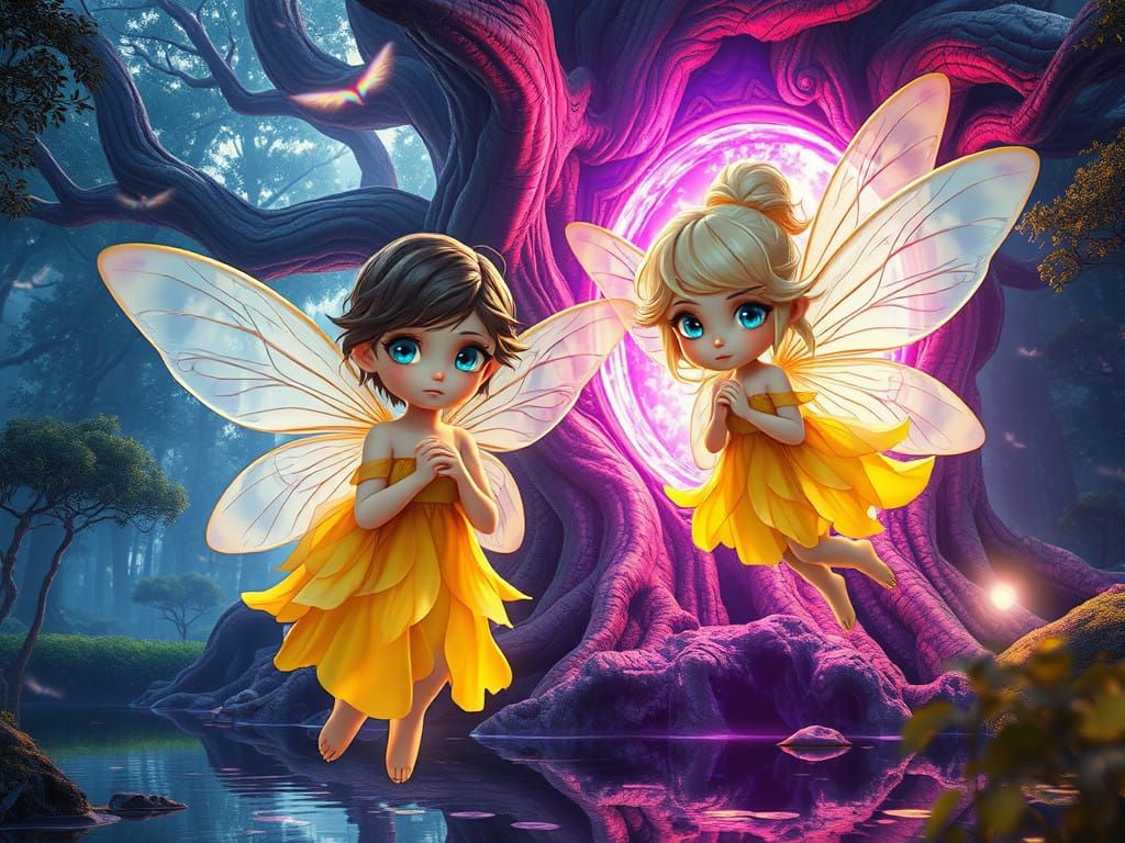 Enchanted Fairies of the Glowing Portal in the Mystical Forest