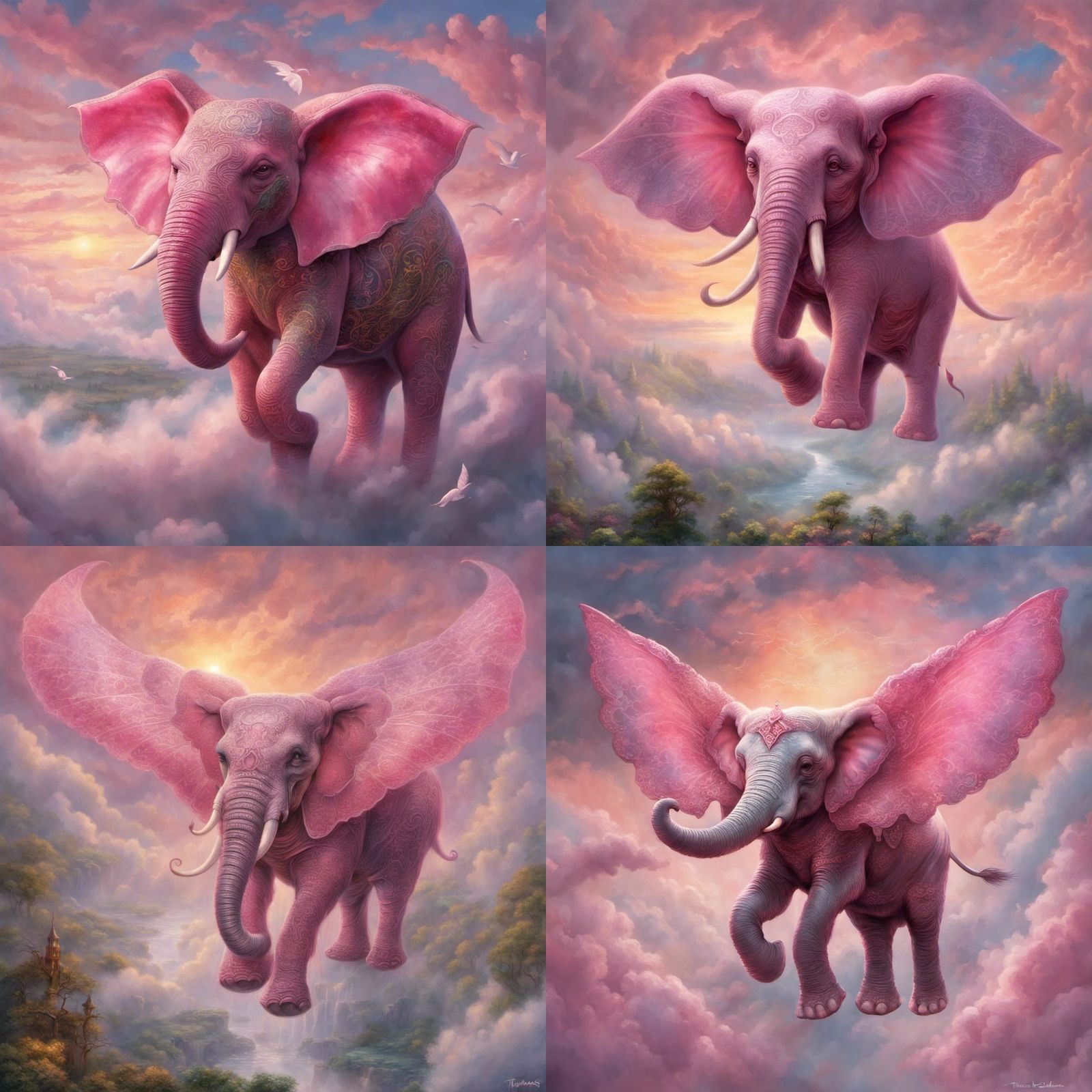 HYPERDETAILED BEAUTIFUL MYTHICAL FLYING VIBRANT PINK ELEPHANT WITH ...