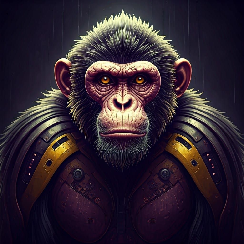 Cybernetic Monkey with a wet face effect and color splash