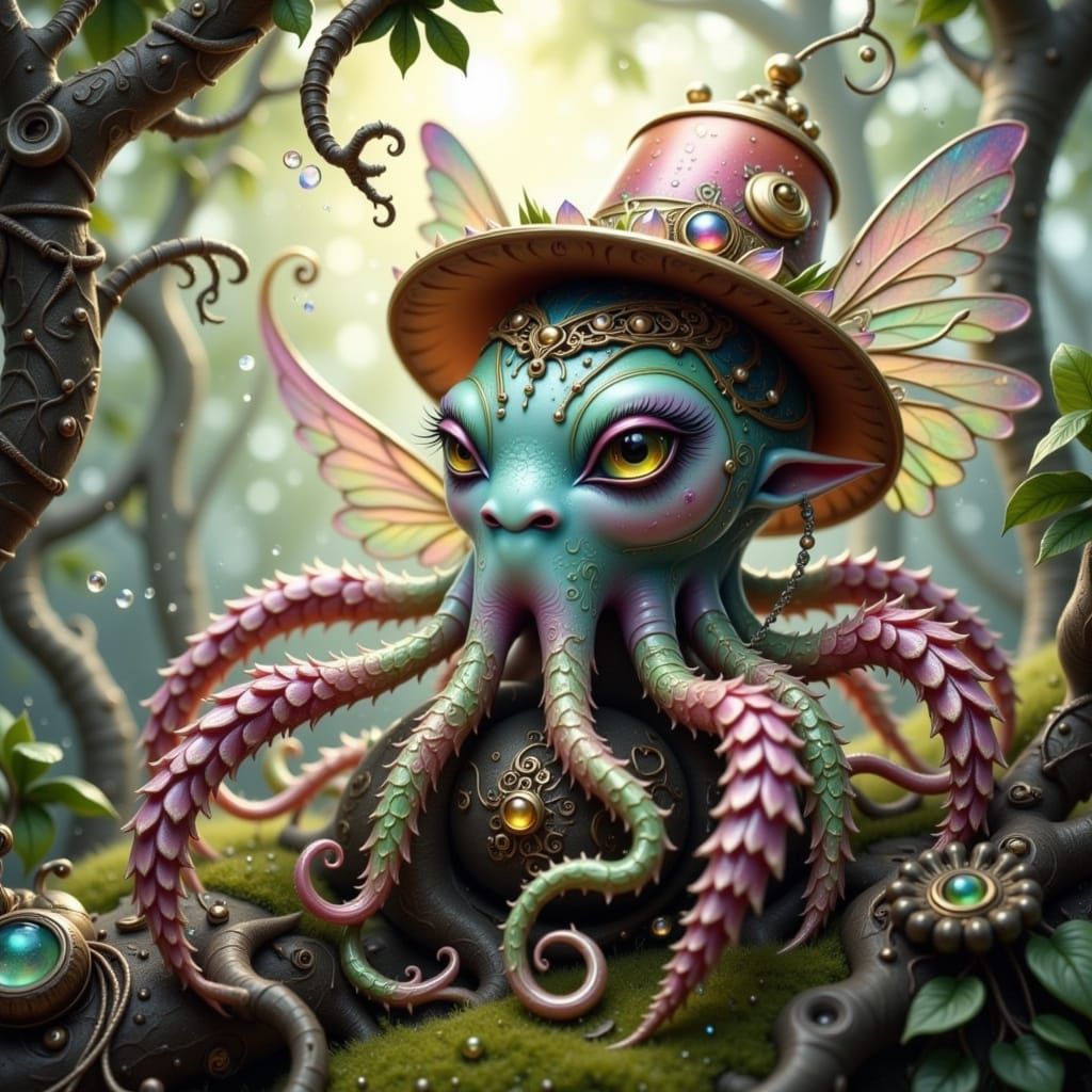 Surreal Fae Creature with Intricate Tendrils and V... - AI Art
