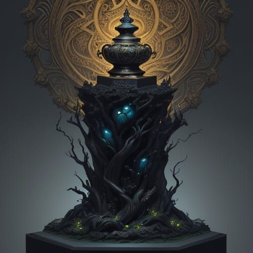 A Grand Obsidian Urn in Dramatic Chiaroscuro Light... - AI Art