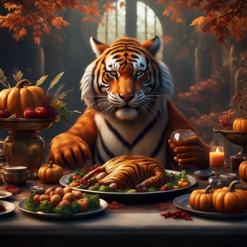 A Tiger having a thanksgiving meal - AI Generated Artwork - NightCafe ...