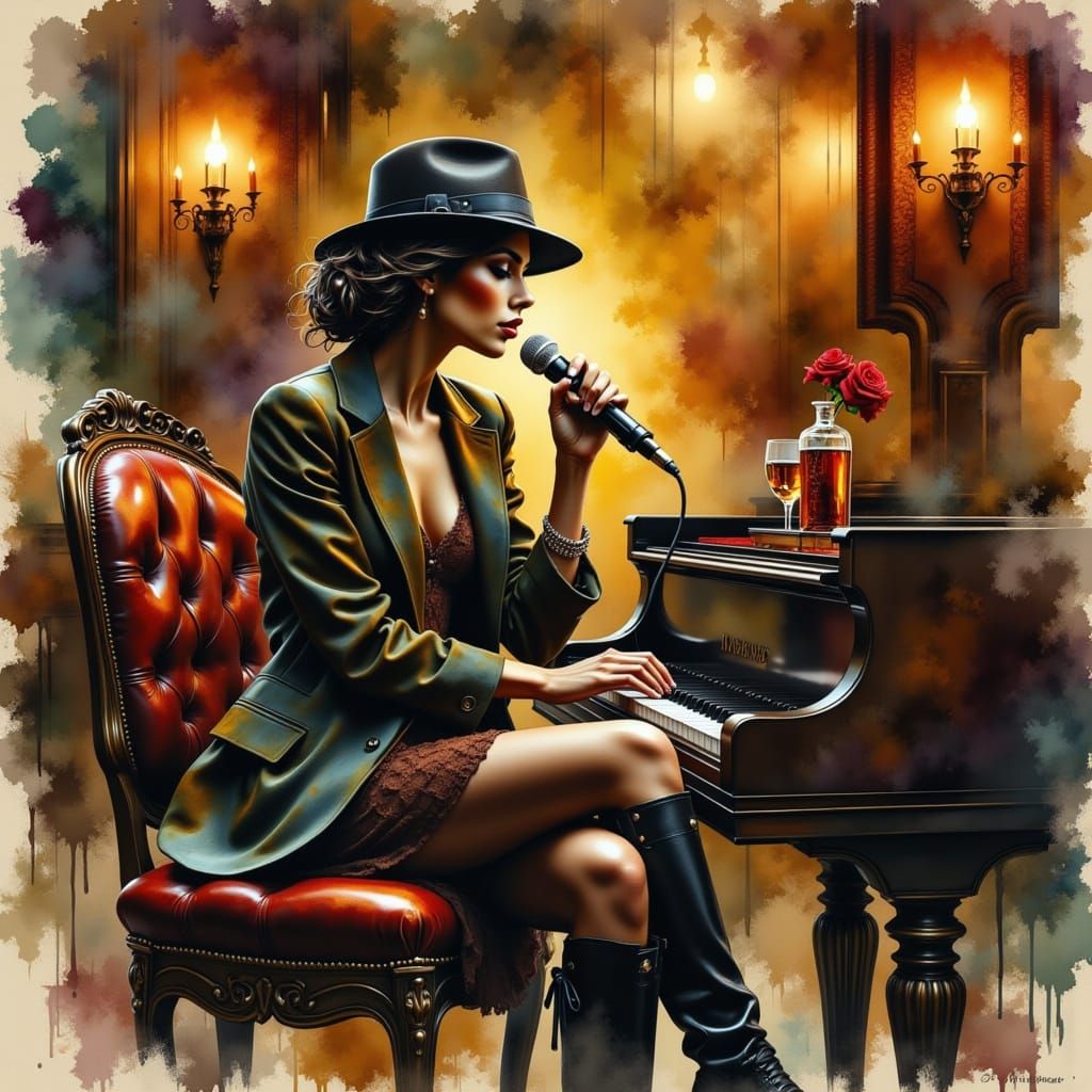 Lounge Singer - Sultry Jazz Singer in Watercolor Style