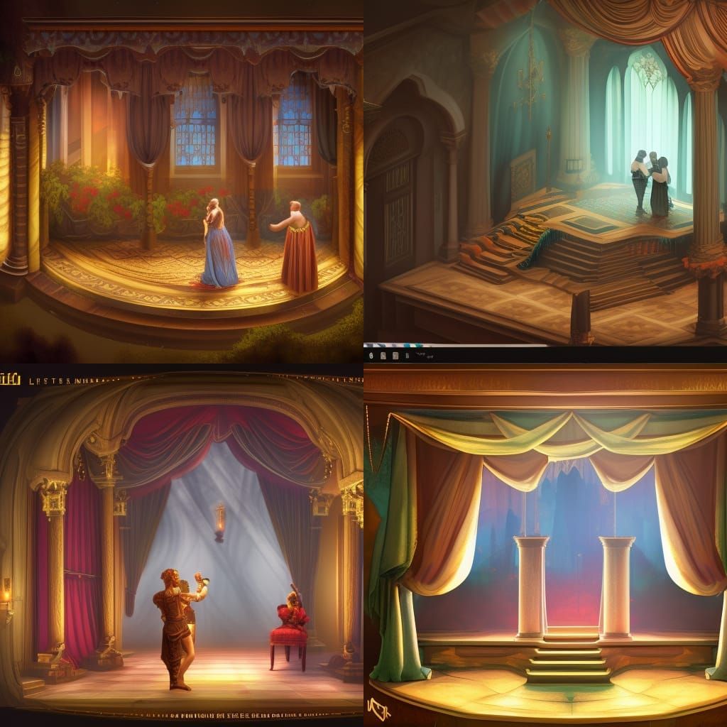 Isometric stage with curtains, medium lighting, romeo and juliet - AI ...