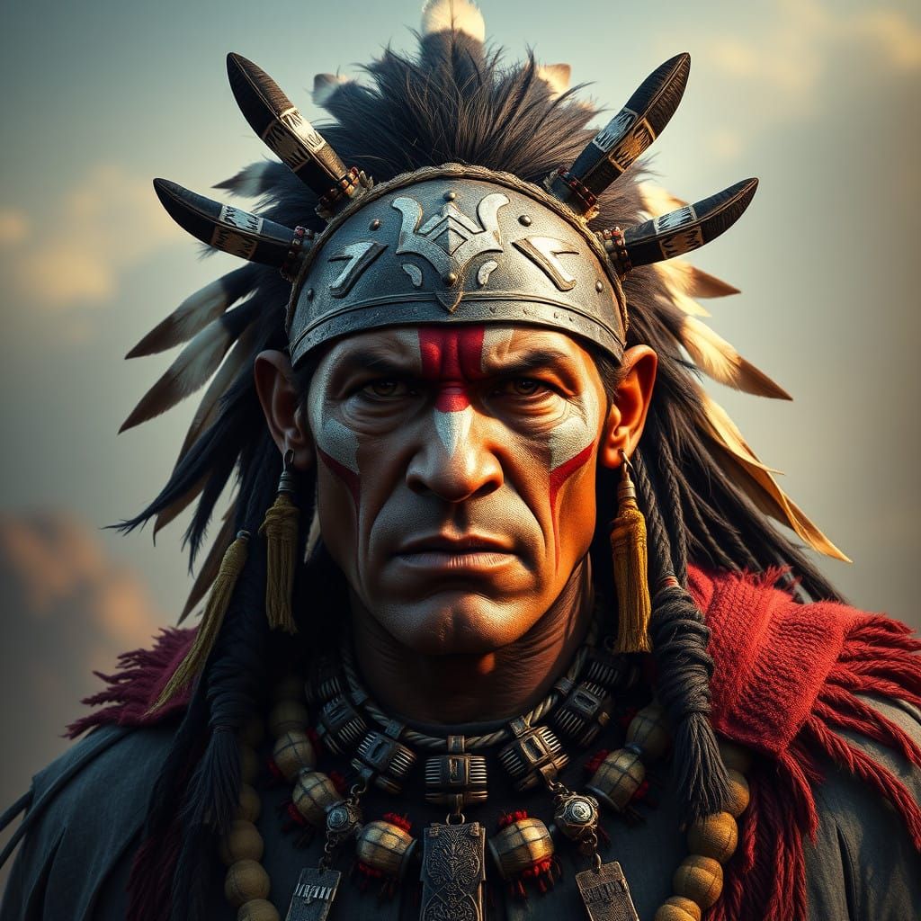 Fierce Native Warrior in the Wild West - AI Art