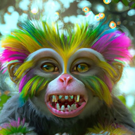 very cute fluffy rainbow monkey, symmetrical, hyperrealistic ...