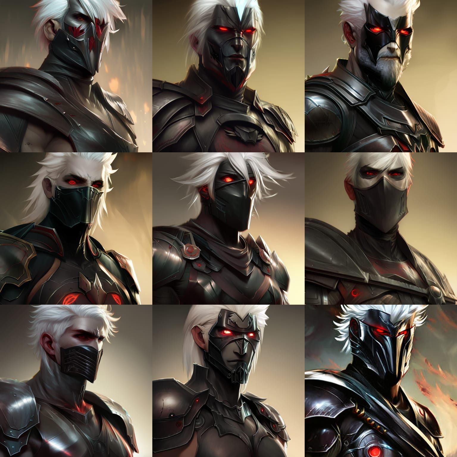 Male mercenary in black tactical combat armor with white hair with red ...