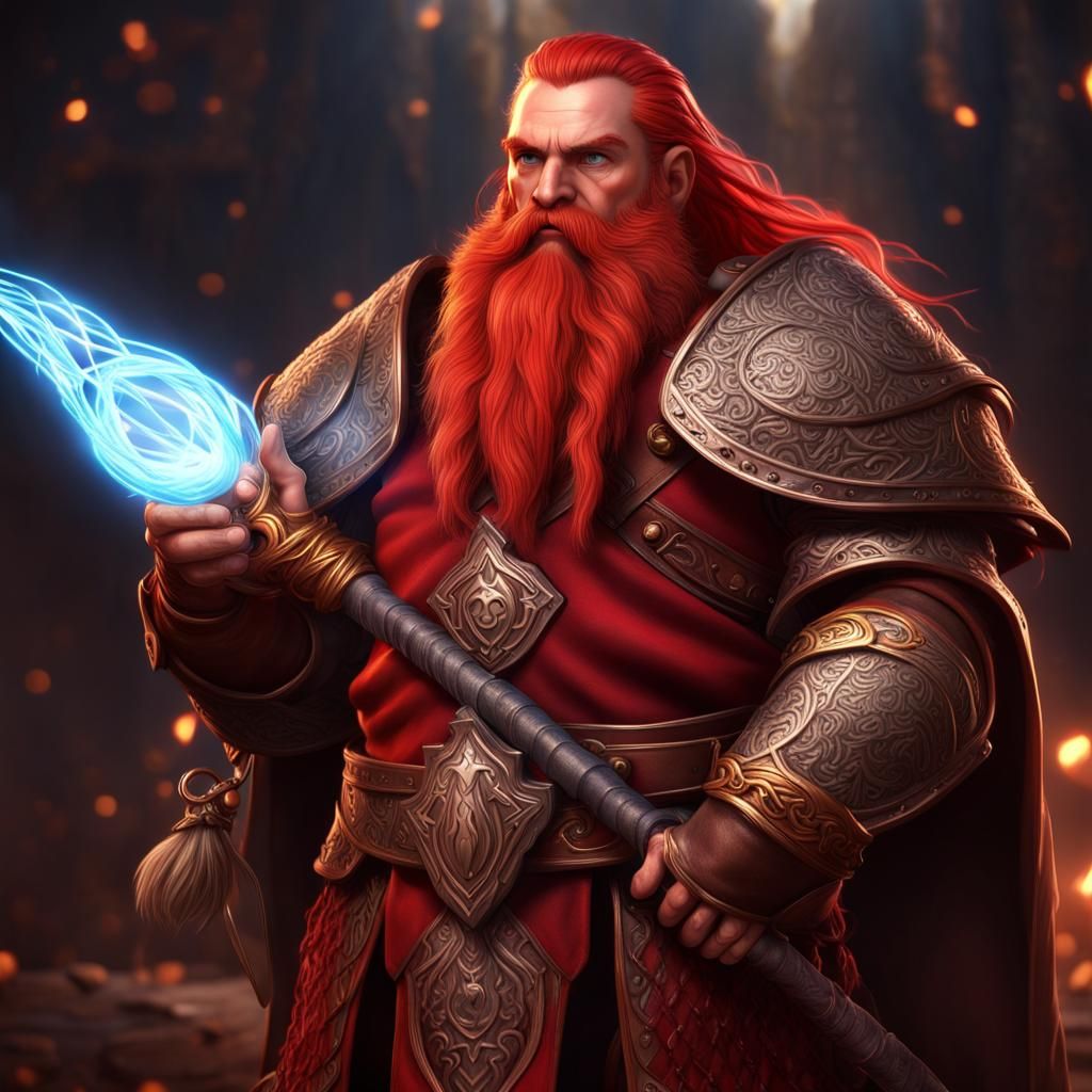 Dwarf Paladin, wearing chainmail, long red platted beard and long red ...