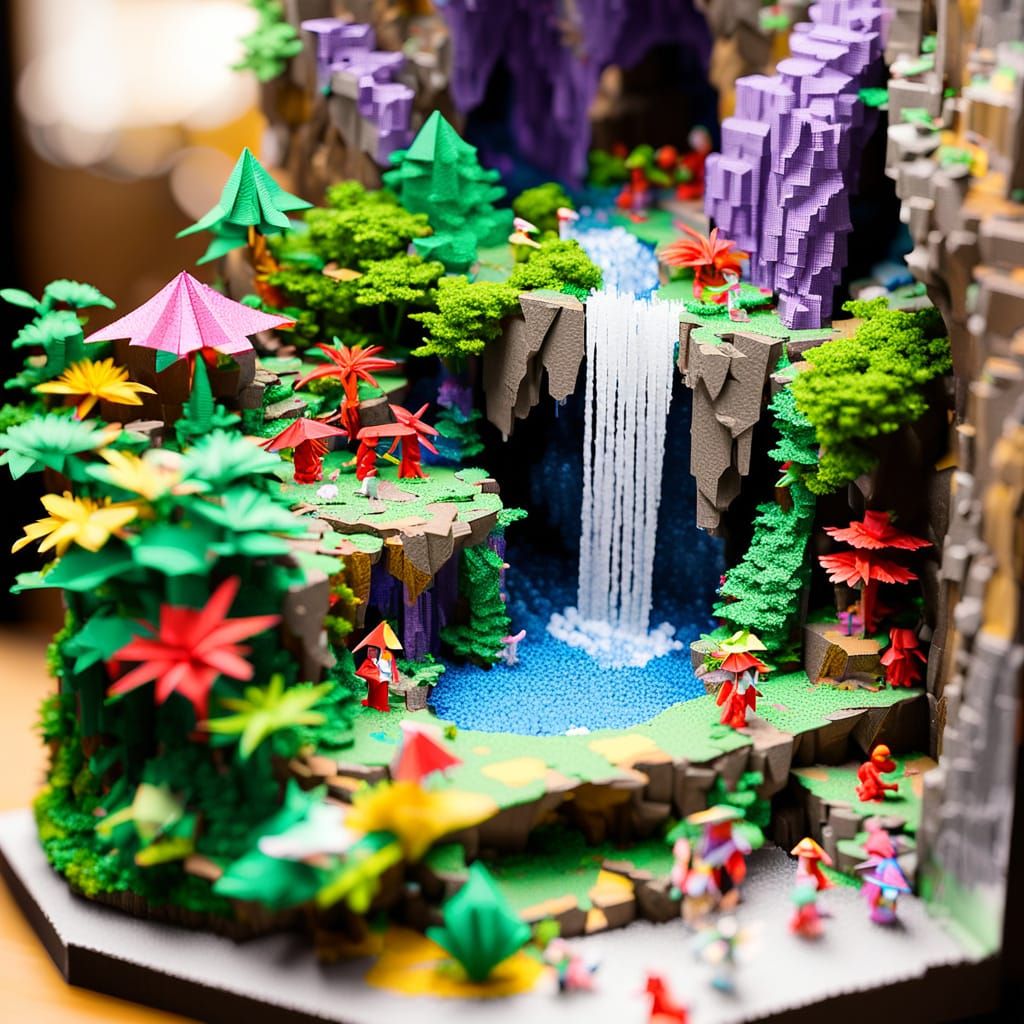 Paper Model of a Waterfall - Surreal Origami Waterfalls in a...