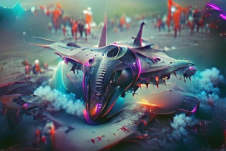 Alien war jet by Beeple 3d digital illustration - AI Generated Artwork - NightCafe Creator