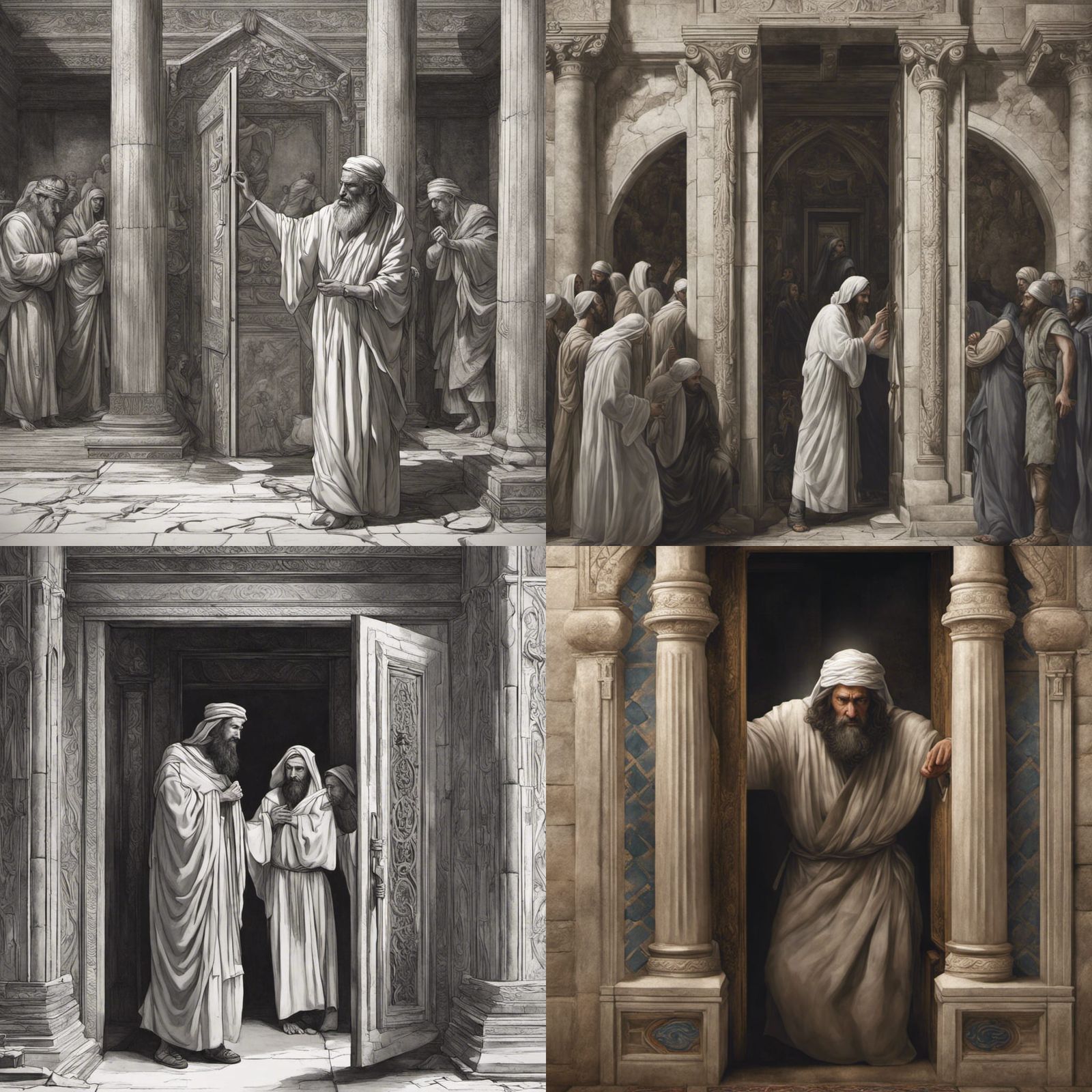The prophet Ezekiel peers through a door in Solomon's temple and sees a ...