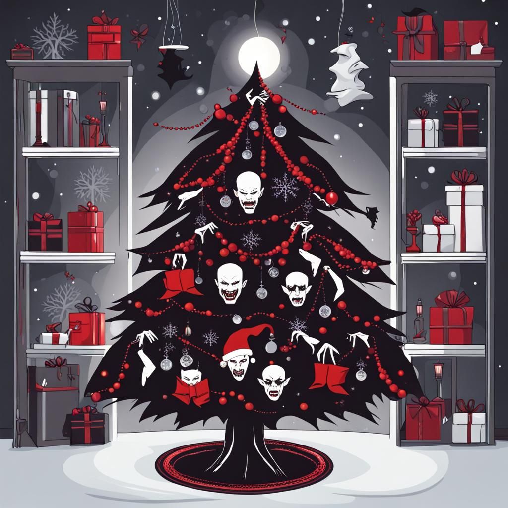 A vampire themed Christmas tree. - AI Generated Artwork - NightCafe Creator