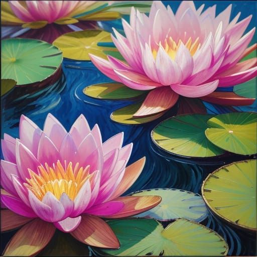 Vibrant Chibi Axolotl in Whimsical Water Lily Pond - AI Art