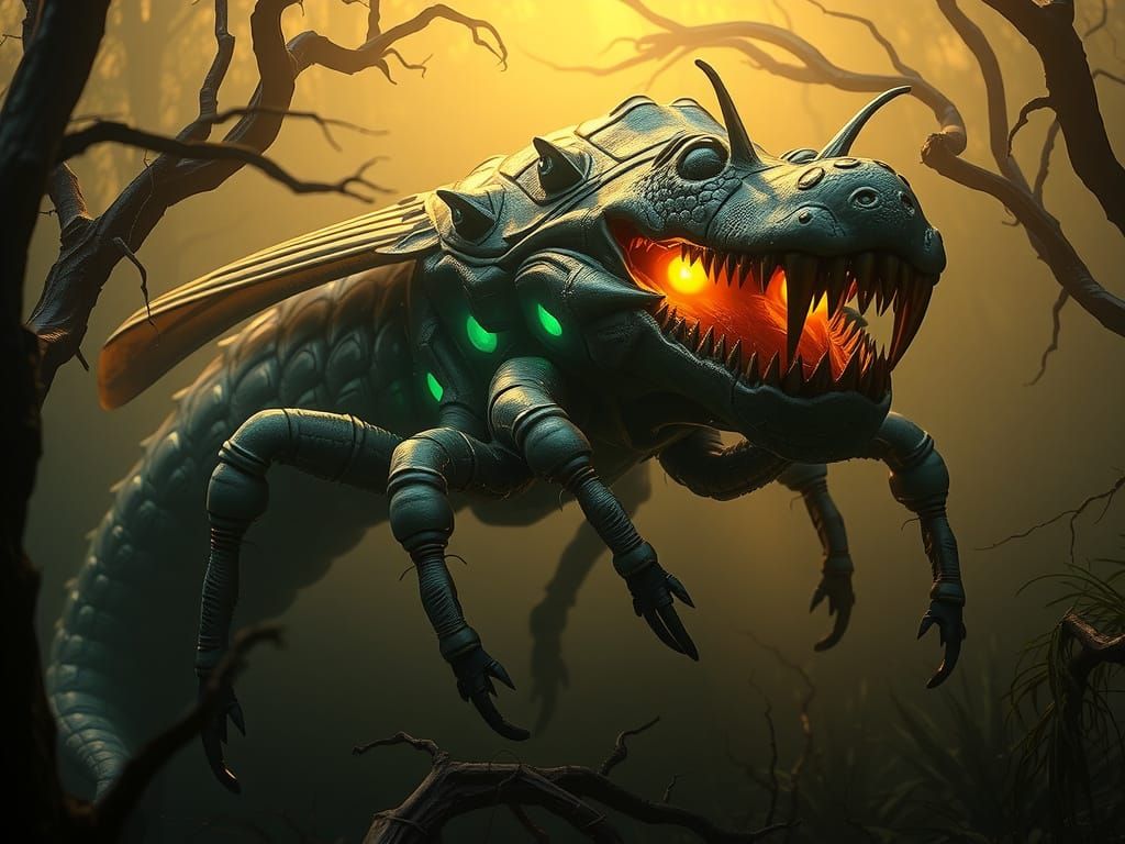 hybrid creature combining the most striking features of a hornet, a ...