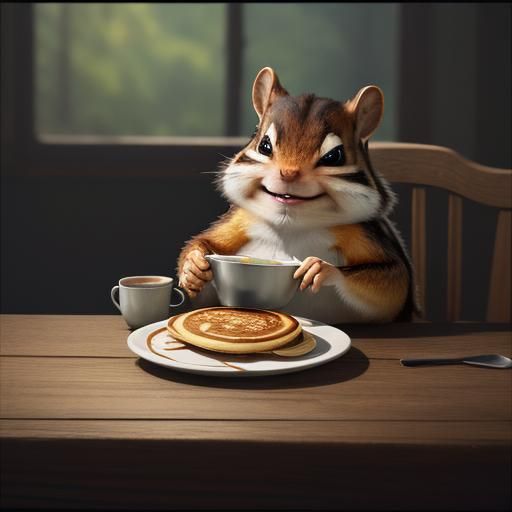 Smiling Chipmunk Eating Pancakes - AI Generated Artwork - NightCafe Creator
