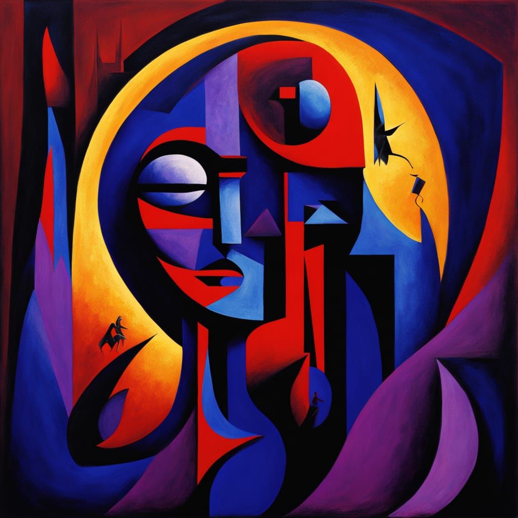 Ethereal Brain in Cubist-Inspired Gouache Style - AI Art