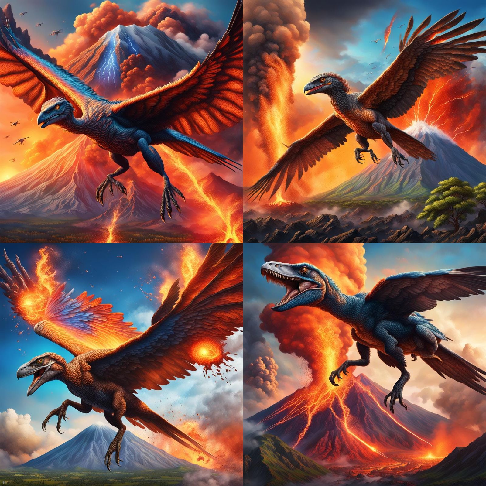 Prehistoric raptor flying over erupting volcano - AI Generated Artwork ...