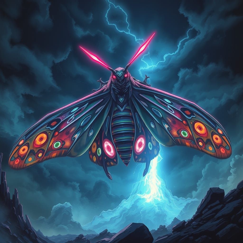 Mothra Energy Beam - Glowing Mothra Illuminates Dark Skies