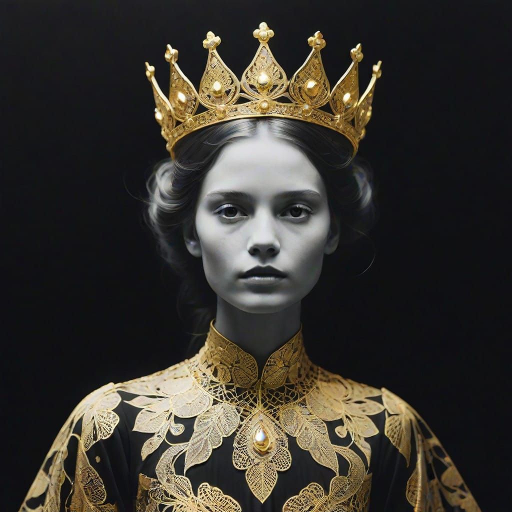 Spiritual Portrait in Golden Light, Flowing Crown - AI Art