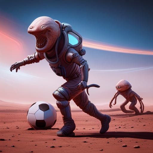 Aliens play soccer on Mars - AI Generated Artwork - NightCafe Creator