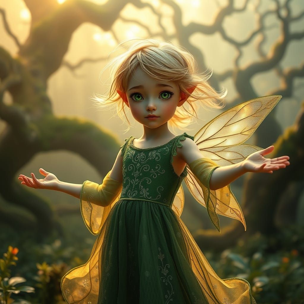 sweet pixie with green eyes - Pixie Goddess in Emerald Hues