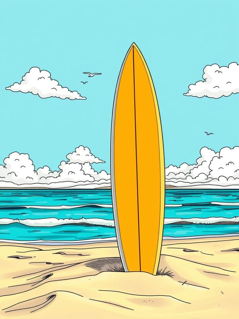 Surfs Up - Surreal Tropical Surf Culture Scene in Vibrant Co...