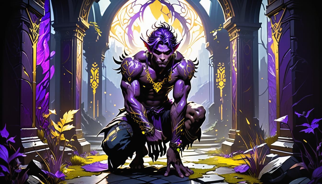 Dark Fantasy Fae Warrior in Combat Pose - AI Art