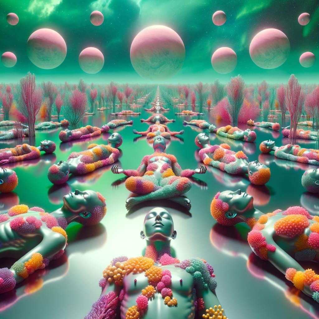 Surreal Coral Human Idyll in a Radiant Green Skies... - AI Art