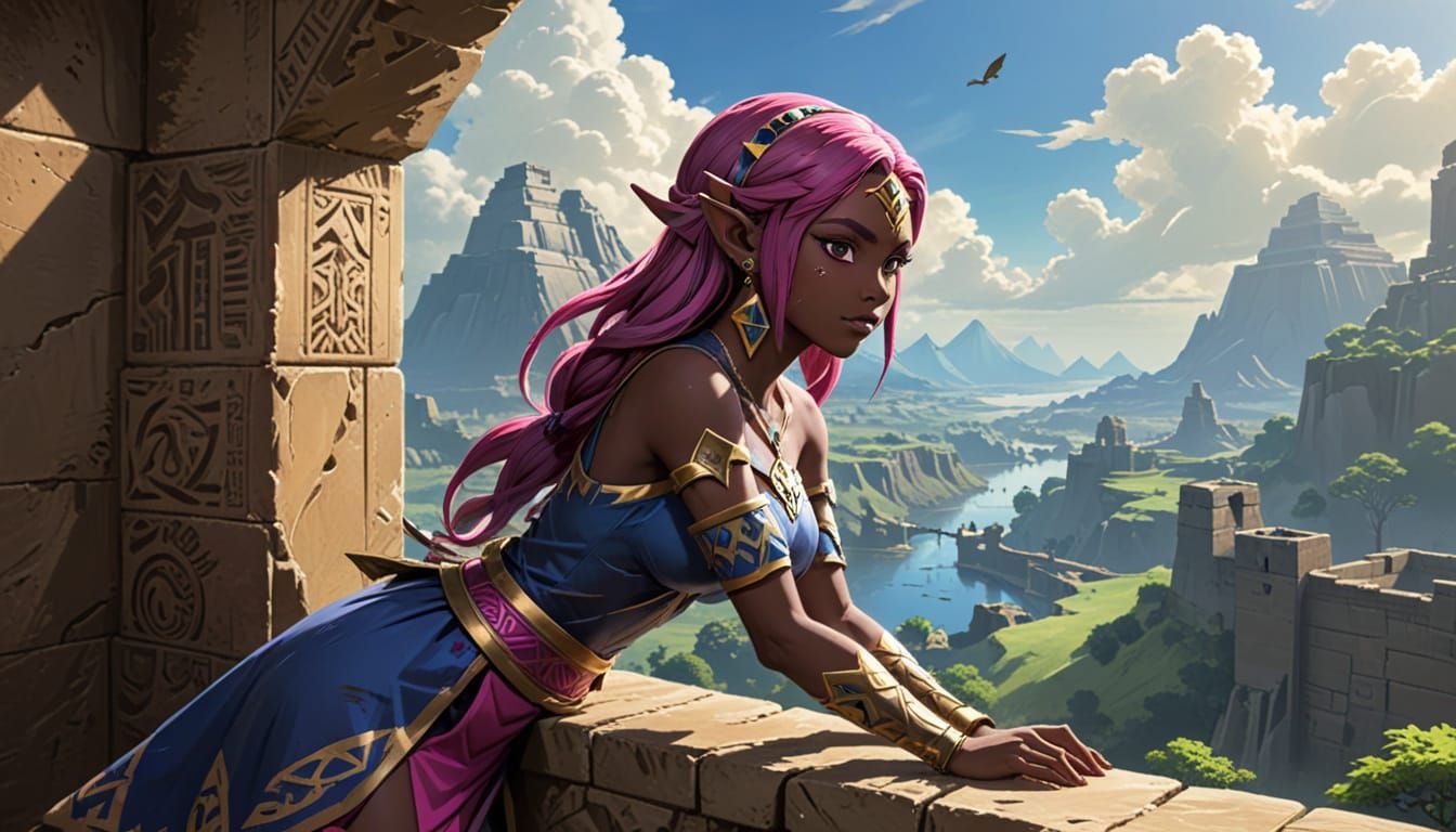 Dark Elf Princess in Hylian Attire, Inspired by Ze... - AI Art