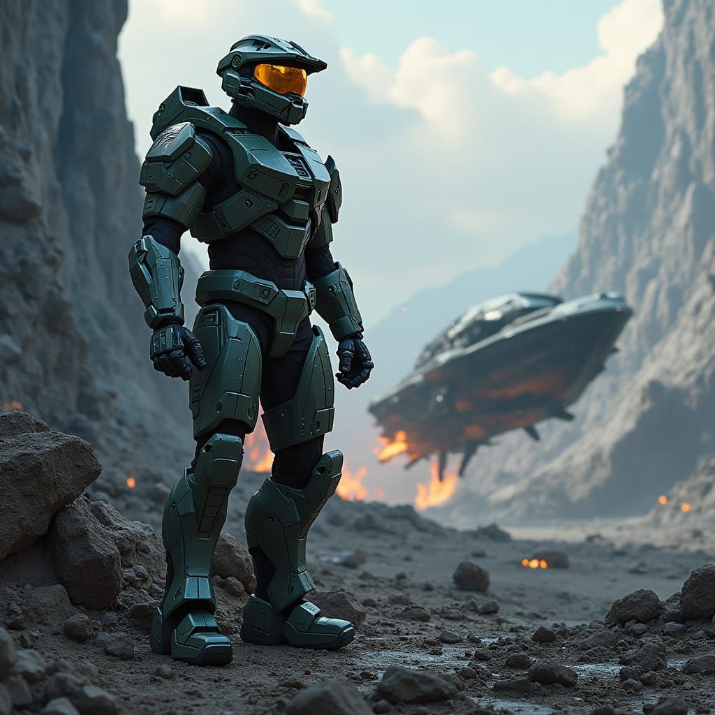 Halo Ring in Ruin with UNSC Shipwreck - AI Art