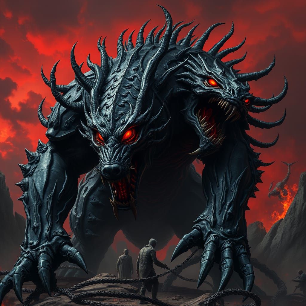 Gargantuan Dark Wolf Beast with Crimson Eyes and M... - AI Art