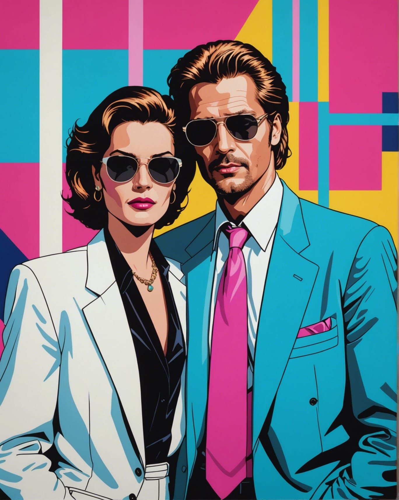 Miami vice crockett and tubbs in pop art, inspired by Patrick Nagel ...