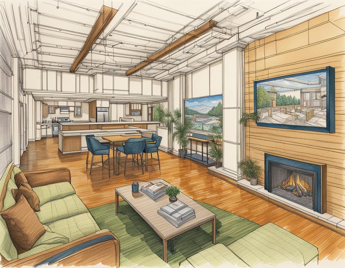 Evolved: architectural interior, full color rendering, two-point ...