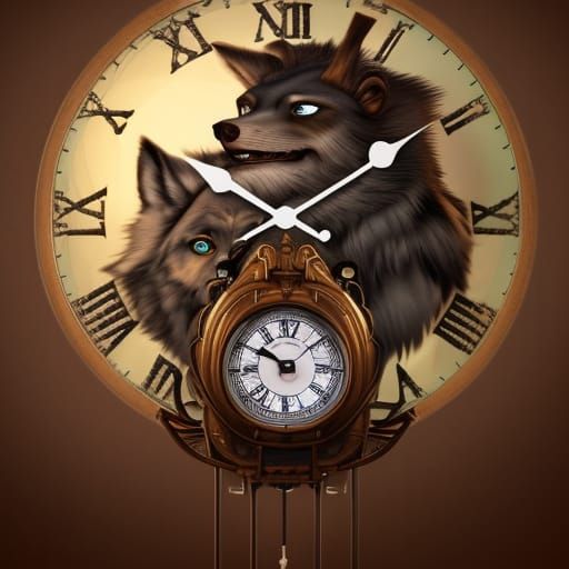 Large steampunk clock, Steampunk wolf clock, cuckoo clock, by awwchang ...