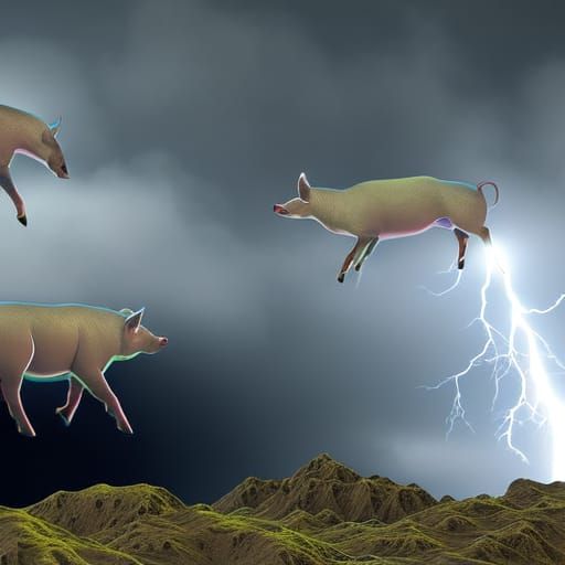 pigs ride the lightning - AI Generated Artwork - NightCafe Creator