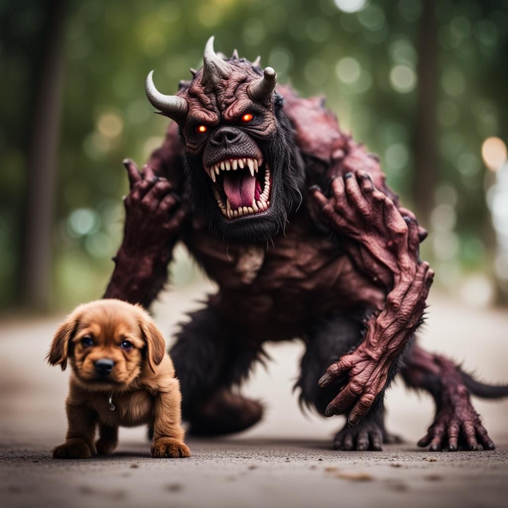 Demon and his puppy - AI Generated Artwork - NightCafe Creator