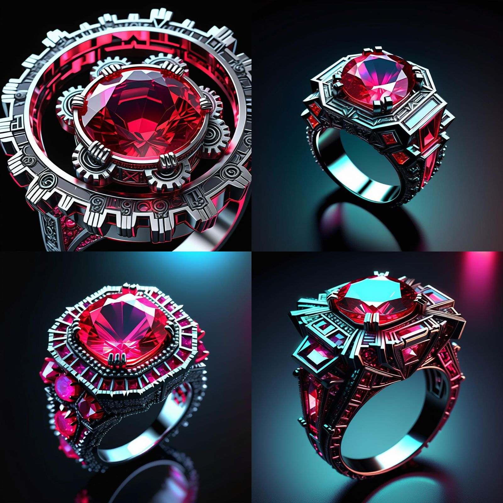 Crystal Punk Rings #1-4. - AI Generated Artwork - NightCafe Creator